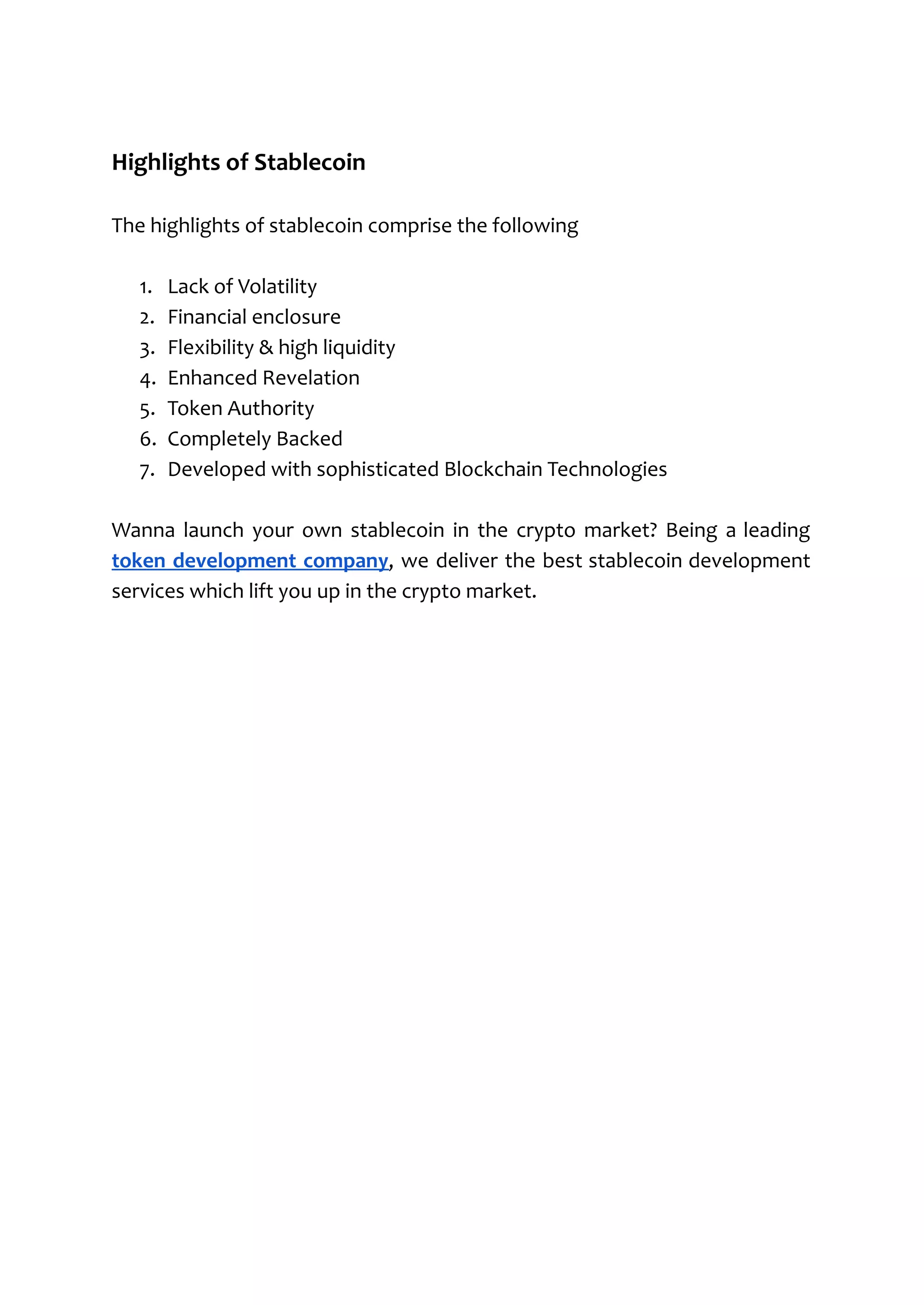 Stablecoin development types, highlights and characteristics | PDF