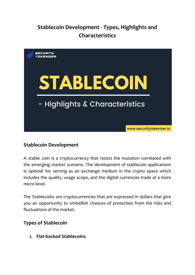Stablecoin development types, highlights and characteristics | PDF