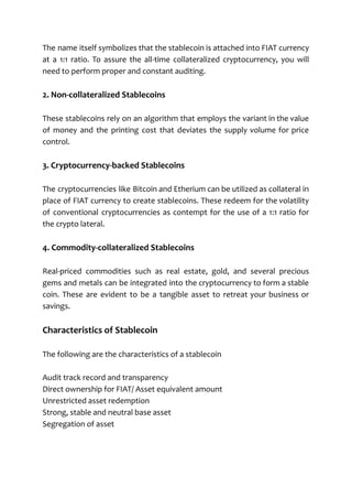 Stablecoin development types, highlights and characteristics | PDF