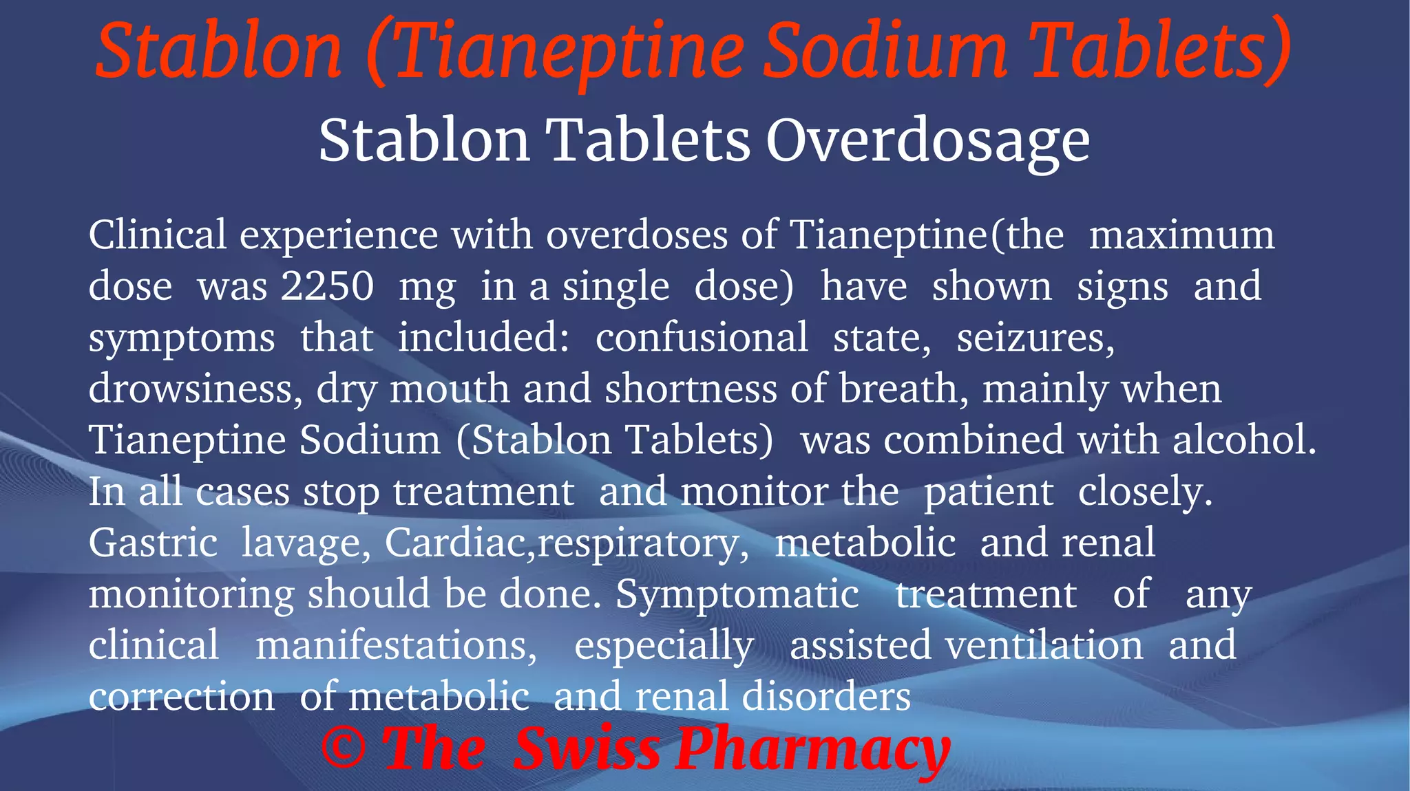 Stablon (Tianeptine Sodium Tablets) | PDF