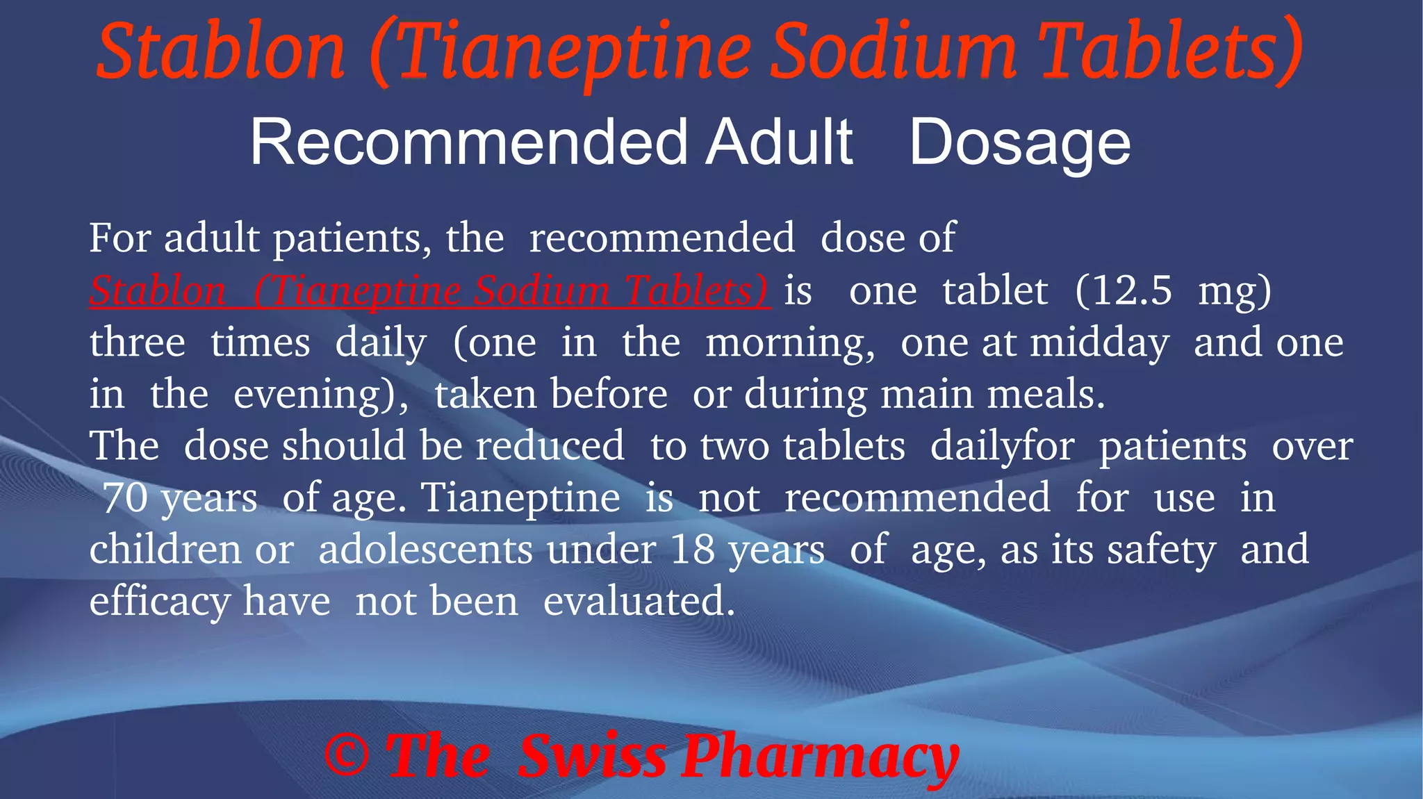 Stablon (Tianeptine Sodium Tablets) | PDF