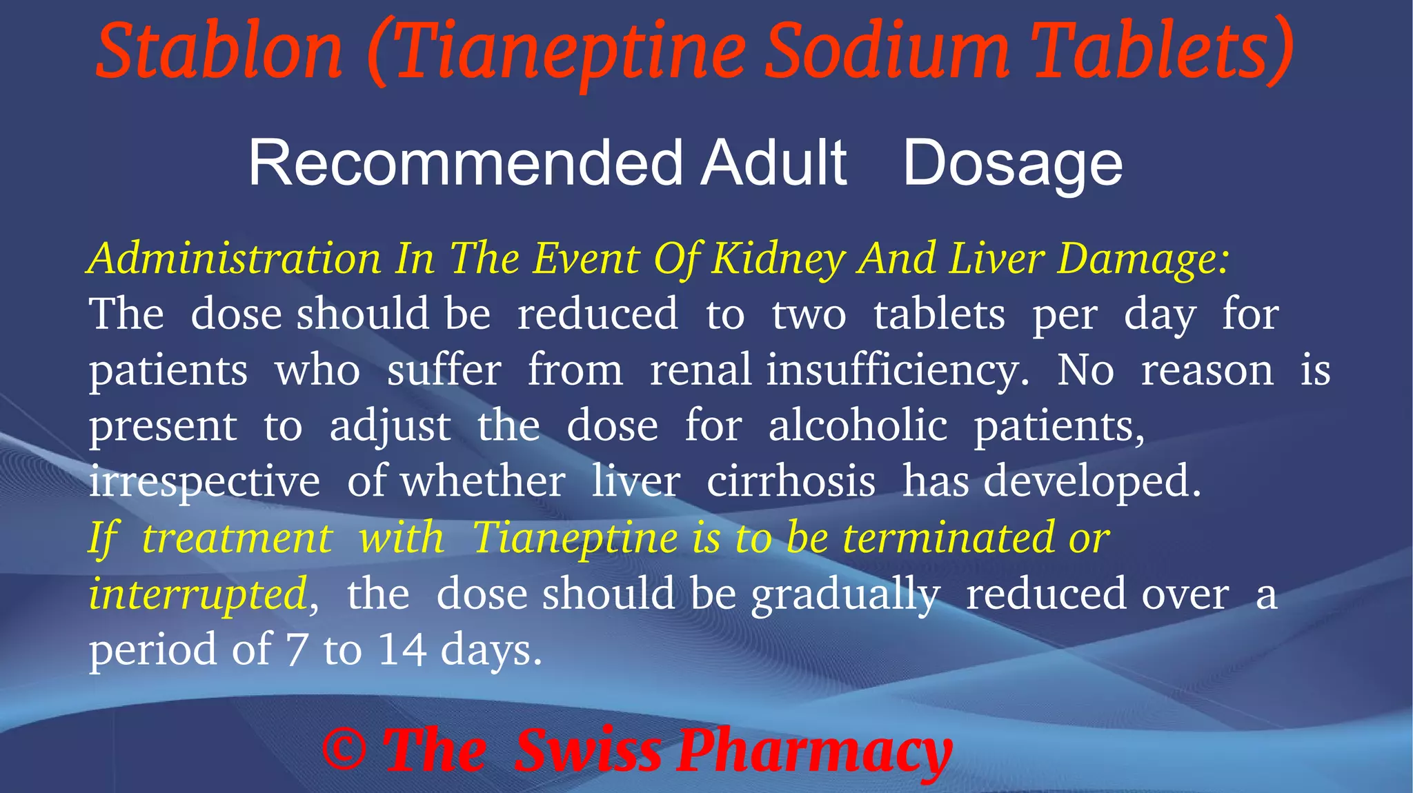 Stablon (Tianeptine Sodium Tablets) | PDF
