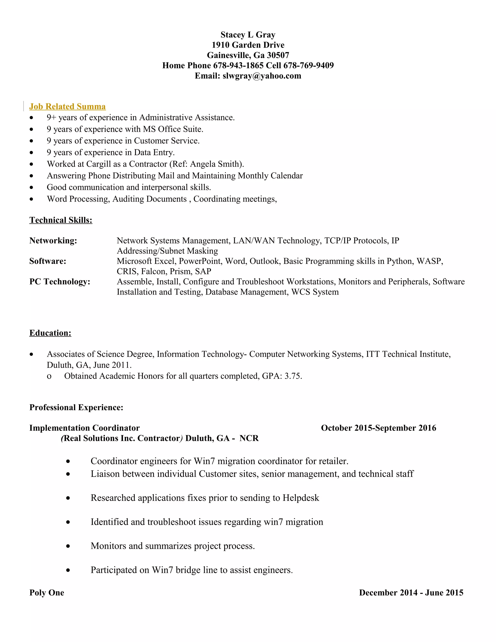 Stacey gray redone resume 001 | DOC