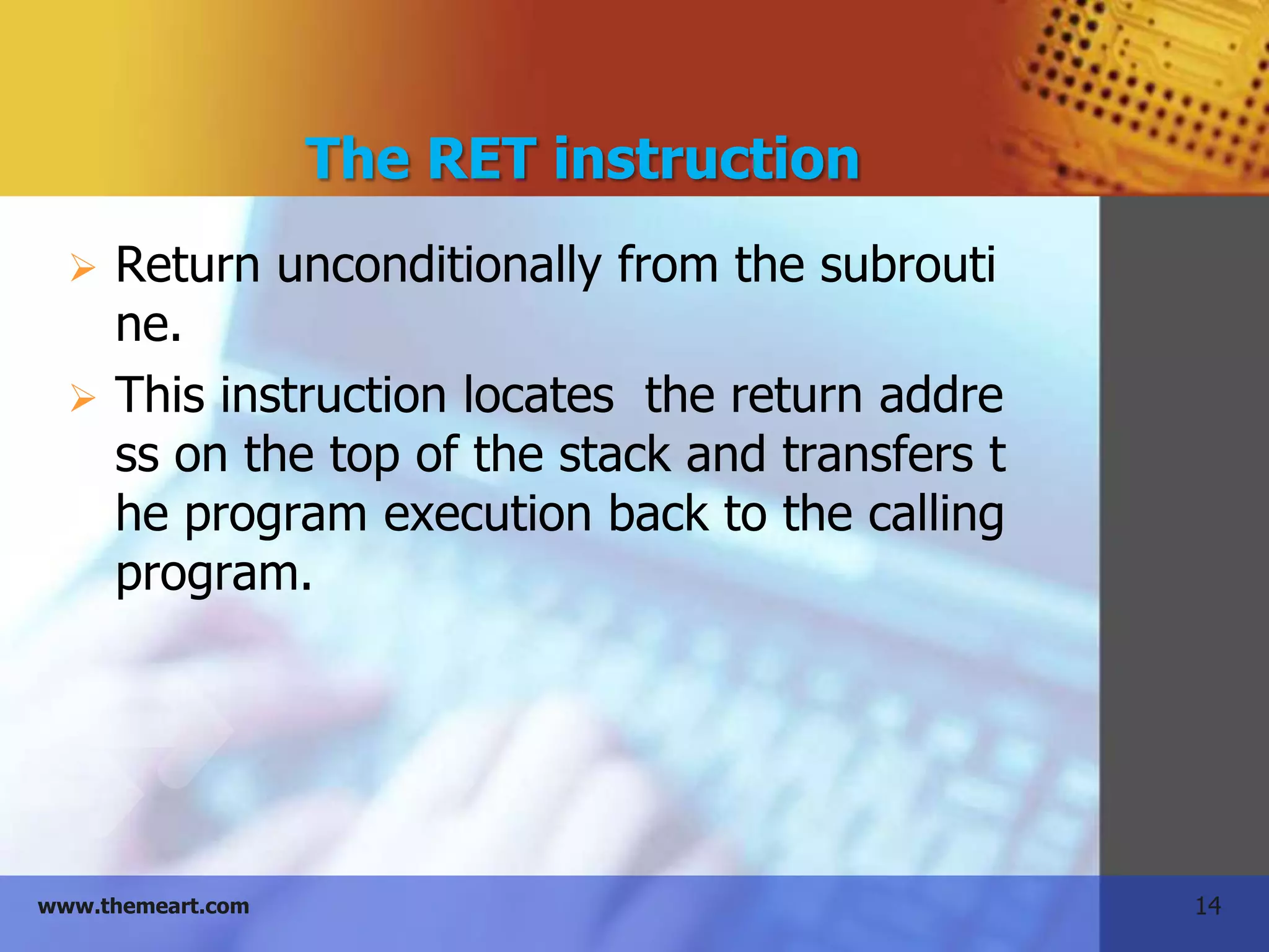 Stack in microprocessor 8085(presantation) | PPTX | Programming Languages | Computing