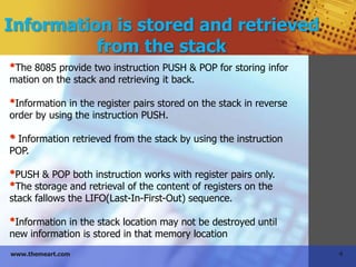 Stack in microprocessor 8085(presantation) | PPTX | Programming Languages | Computing