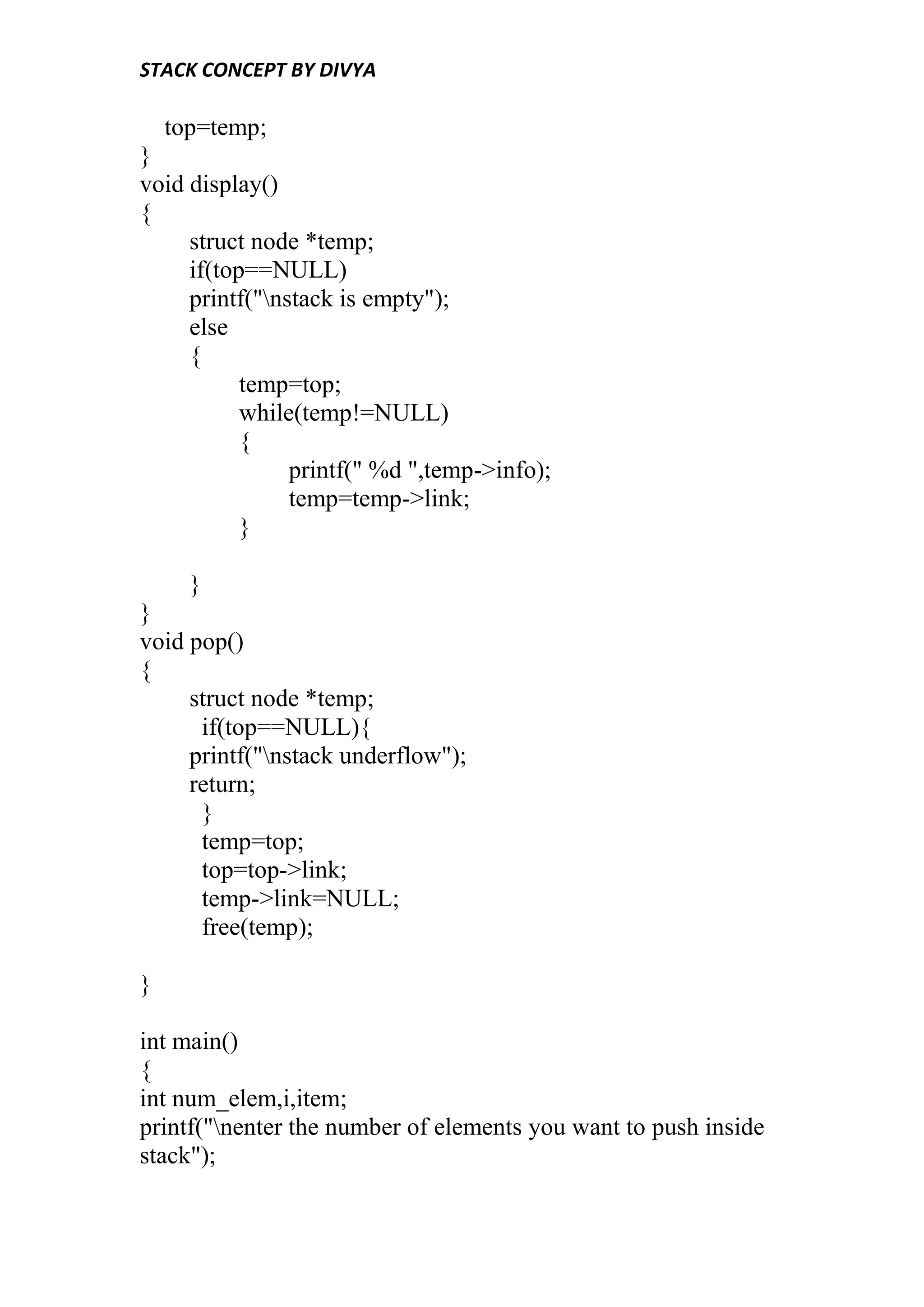 Stack concepts by Divya | PDF