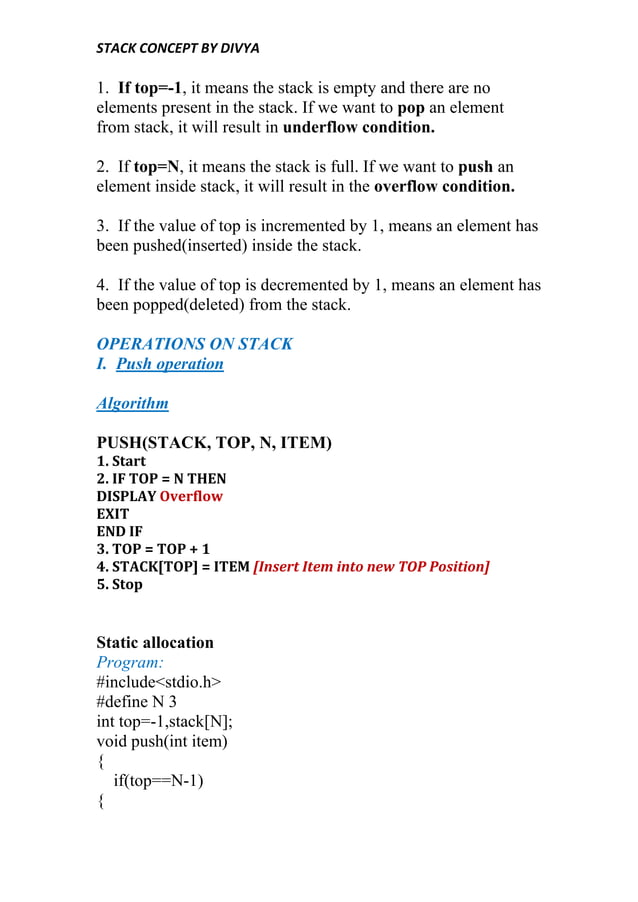 Stack concepts by Divya | PDF