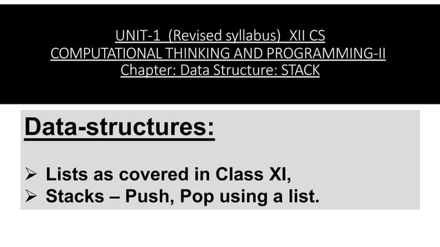 Stack Data Structure Class 12 Cbse 2024pptx