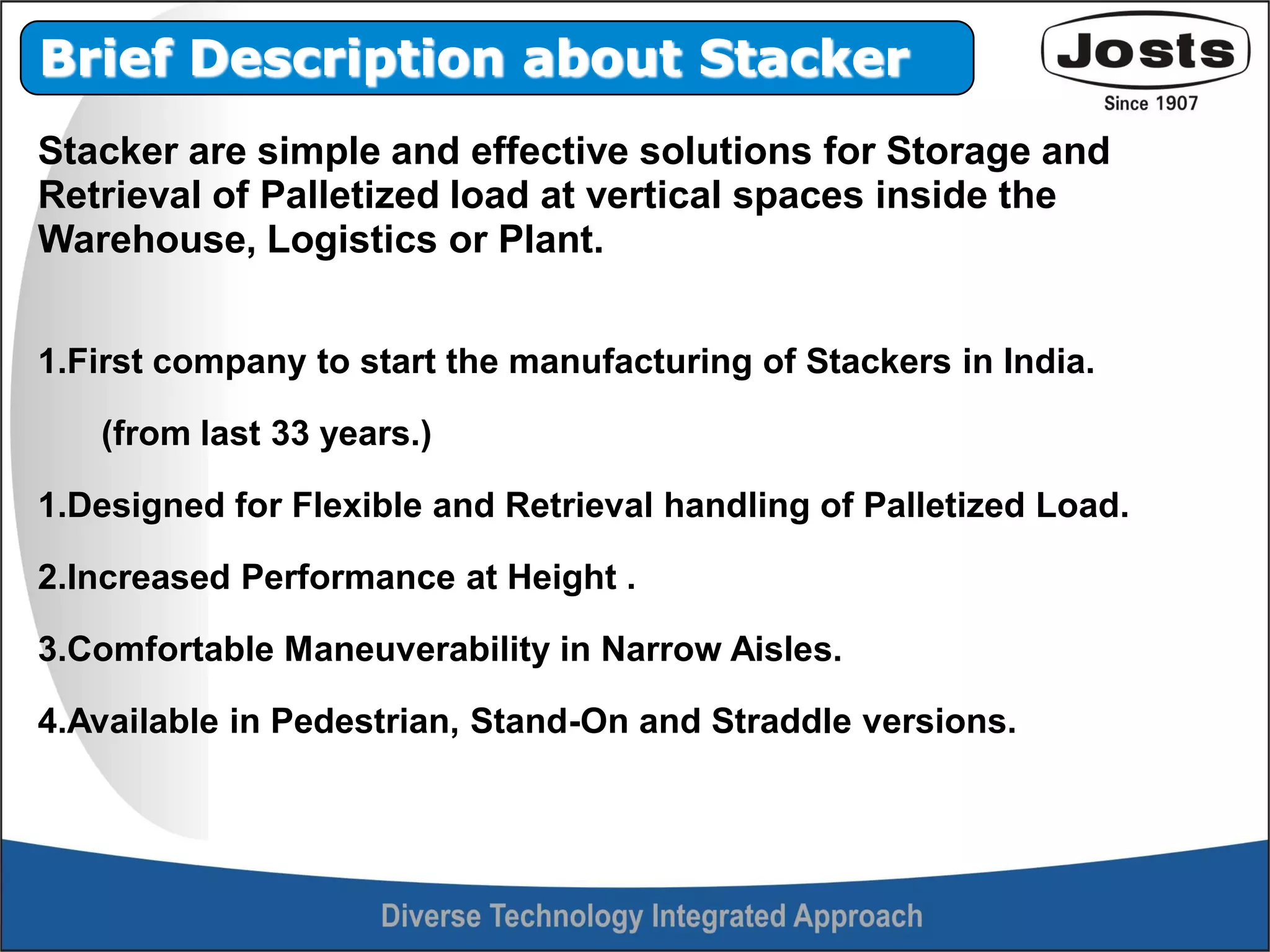 Electric Stacker | Reach Stacker | Material Handling Stacker | PDF