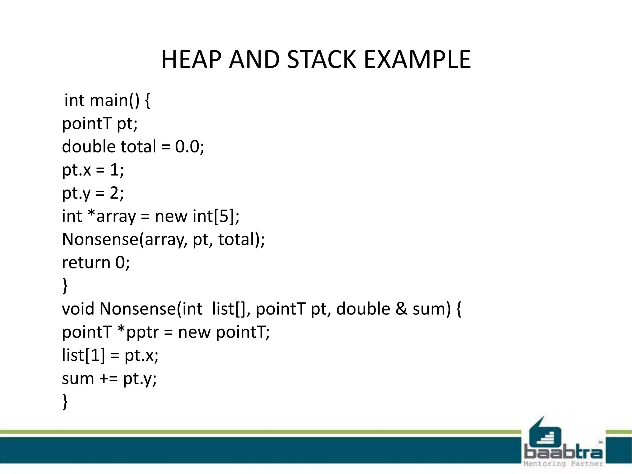 Functions with Heap and stack | PPT