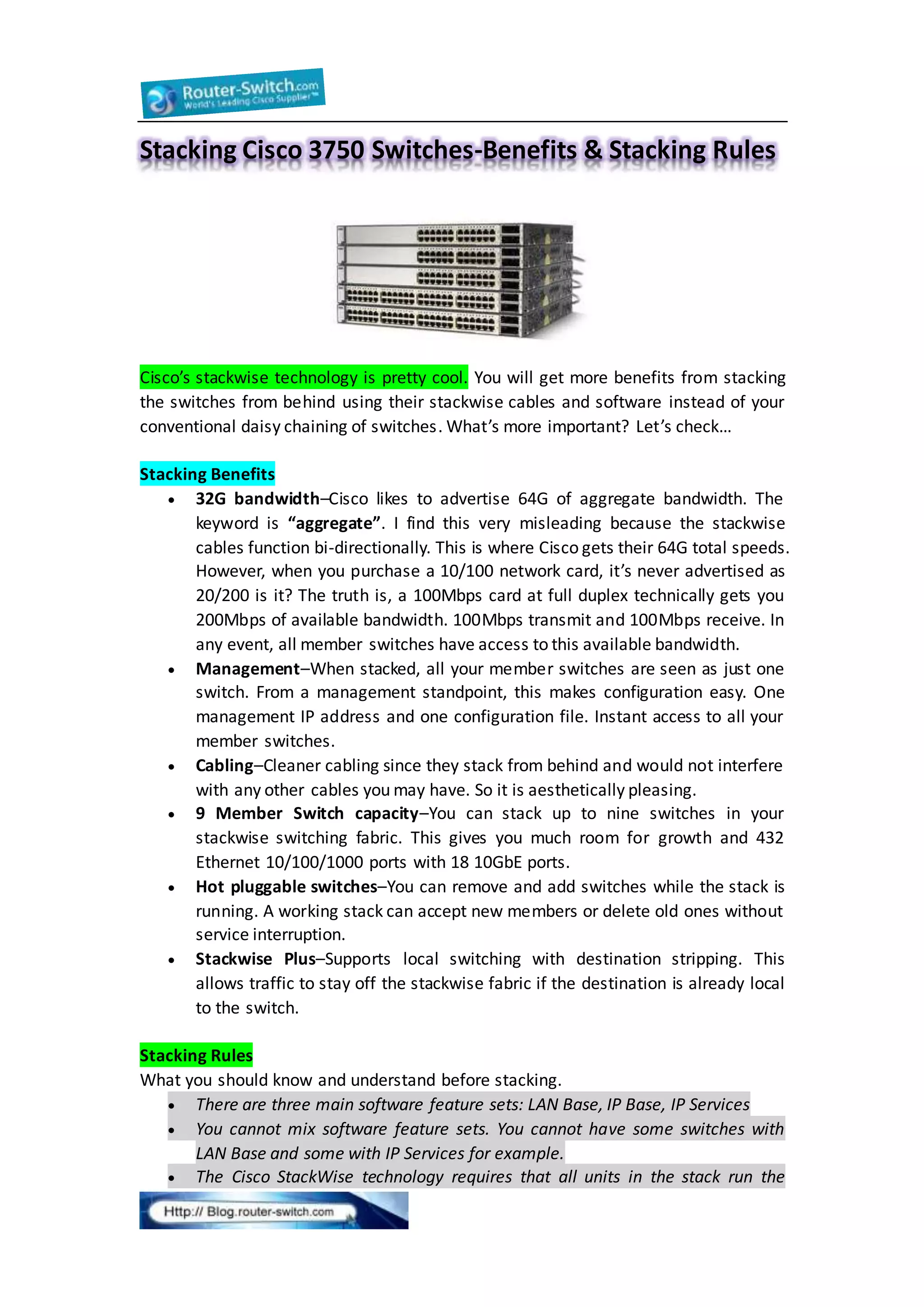 Stacking cisco 3750 switches benefits & stacking rules | DOCX ...