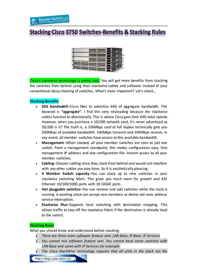 Stacking cisco 3750 switches benefits & stacking rules | DOCX ...