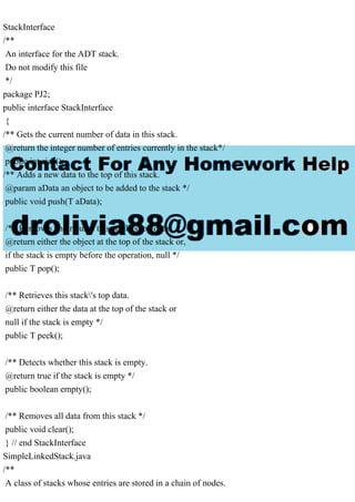 StackInterface An interface for the ADT stack. Do not modif.pdf | Programming Languages | Computing