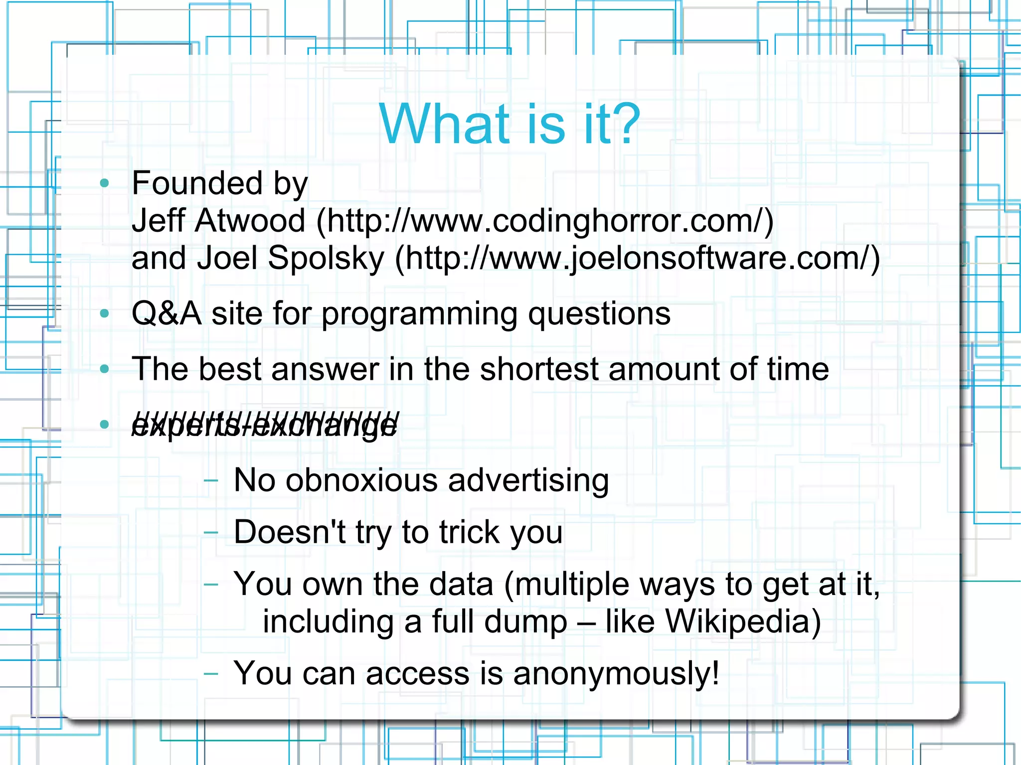 Lightning talk about stackoverflow | PDF