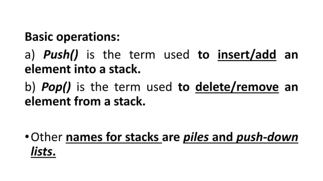 Stacks IN DATA STRUCTURES | PPTX | Programming Languages | Computing