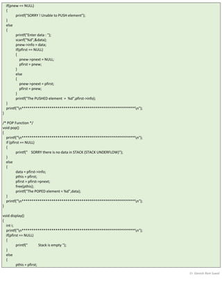 STACK IMPLEMENTATION USING SINGLY LINKED LIST | PDF