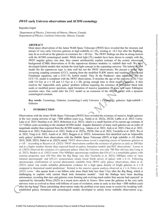 JWST early Universe observations and 𝚲CDM cosmology | PDF