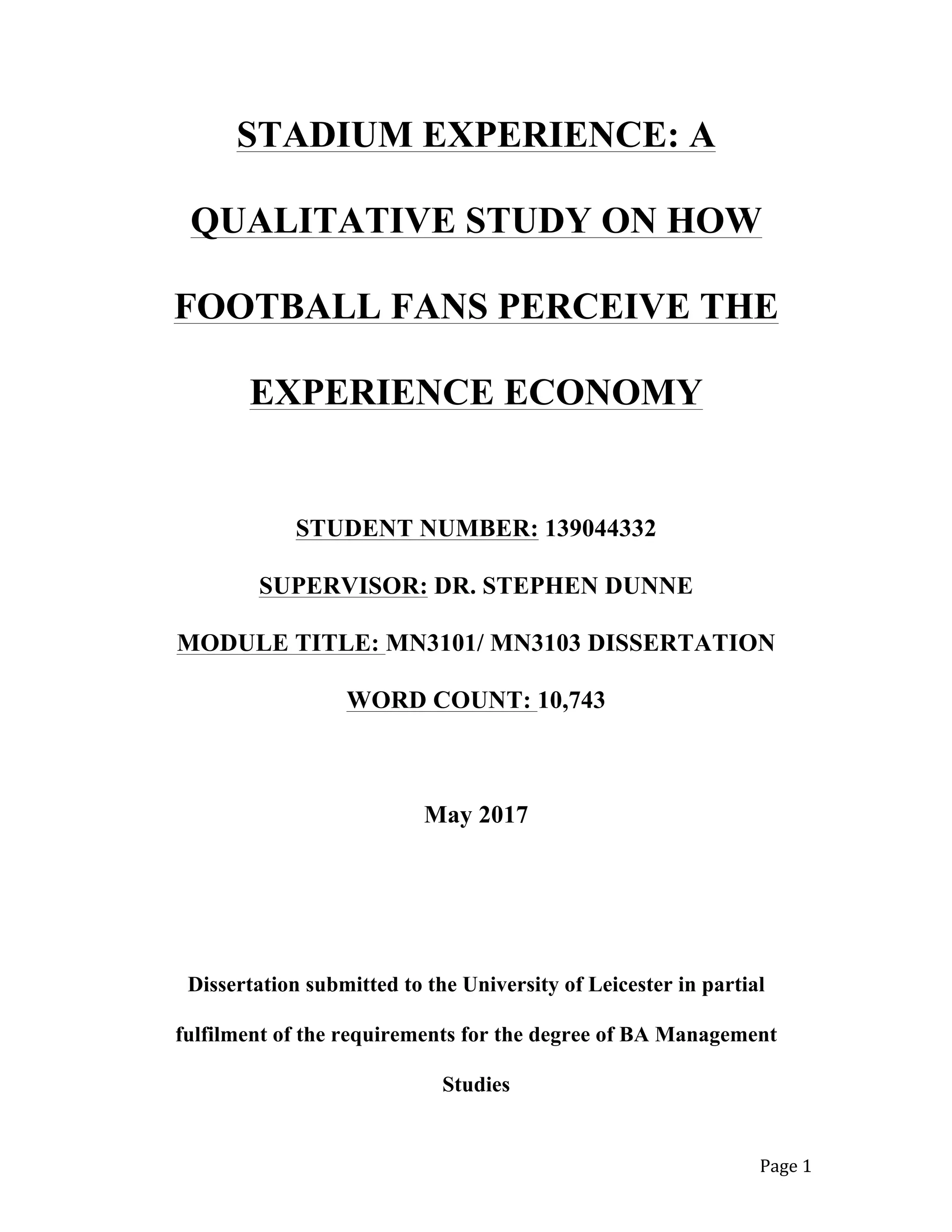 Stadium experience a qualitative study on how football fans percieve ...