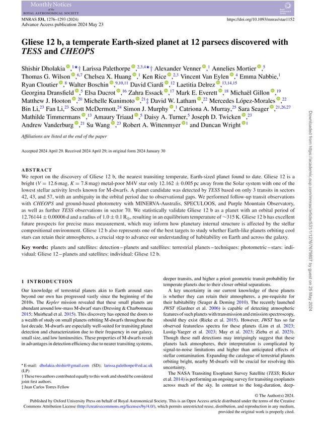 Gliese 12 b, a temperate Earth-sized planet at 12 parsecs discovered ...