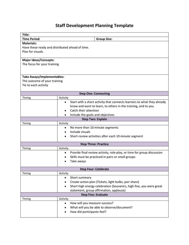 Staff development planning template with suggestions | PDF