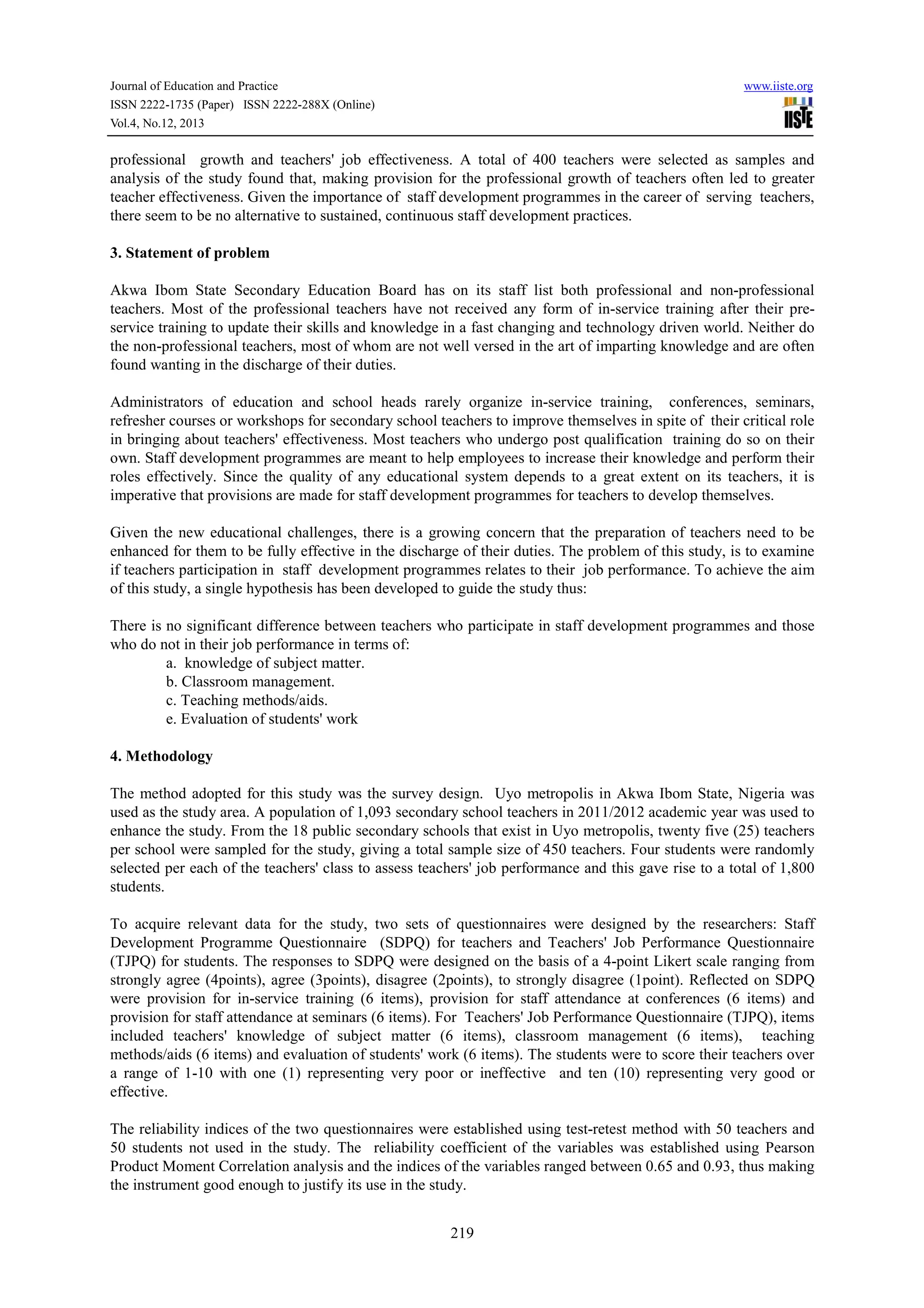 Staff development programmes and secondary school teachers' | PDF