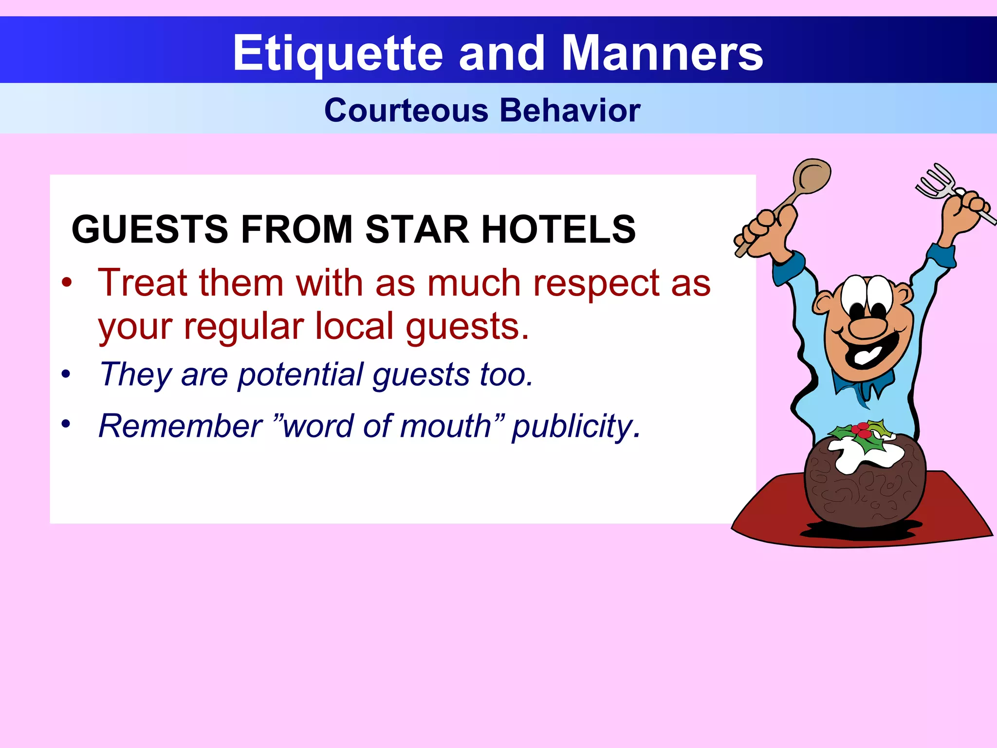 Staff etiquette & manners in hospitality | PPT