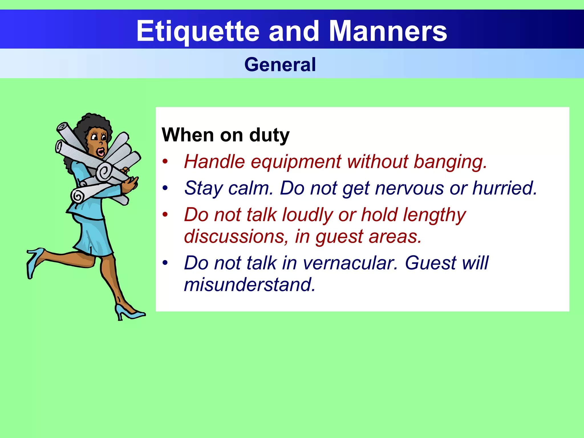 Staff etiquette & manners in hospitality | PPT