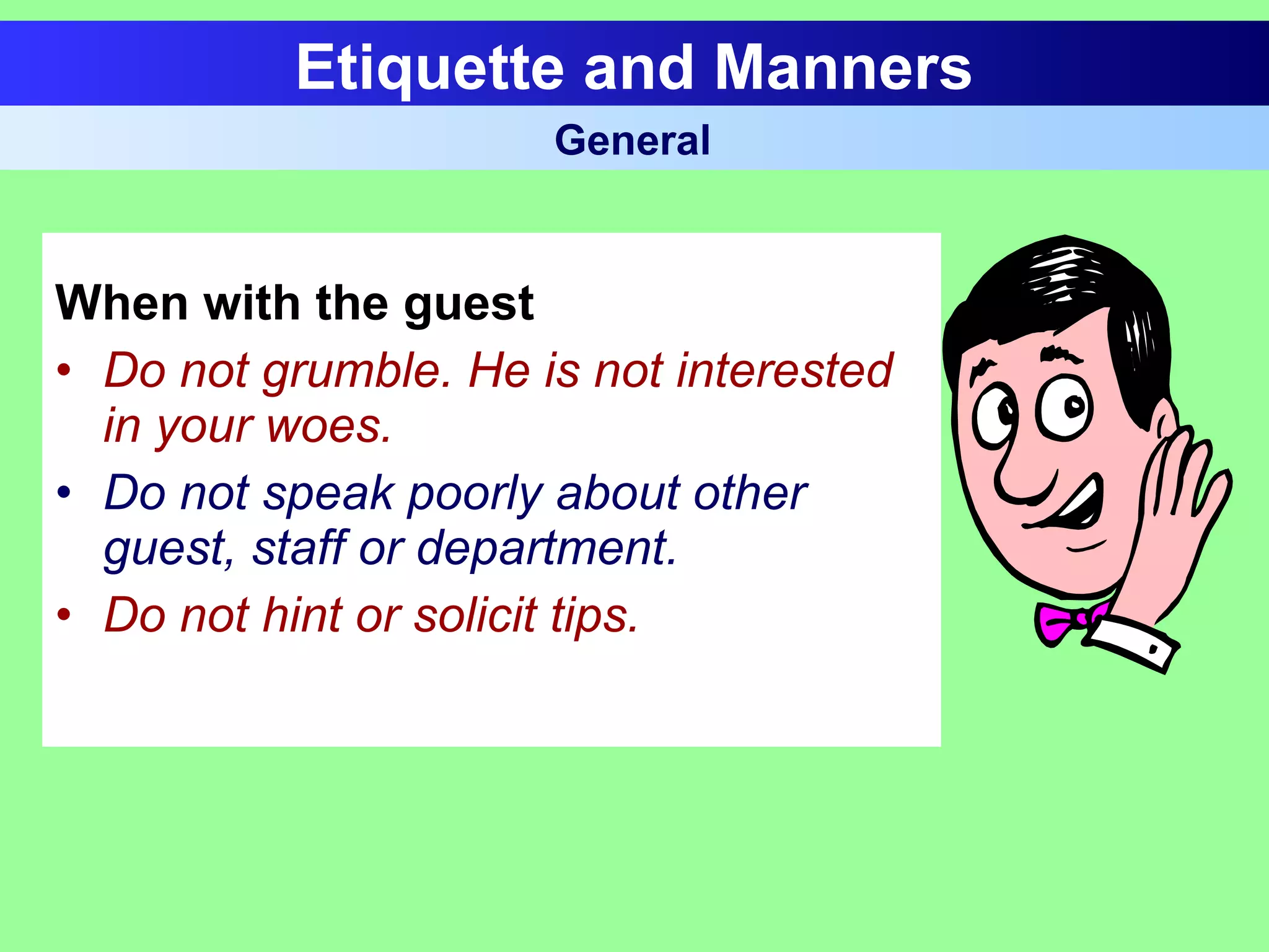 Staff etiquette & manners in hospitality | PPT