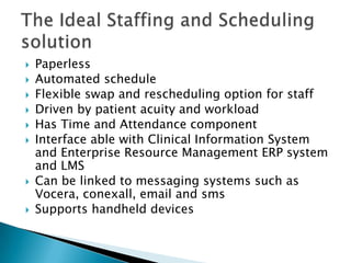 Staffing and scheduling in health care | PPTX | Healthcare Industry ...