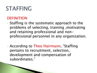 STAFFING, DEFINITION, PHILOSOPHY AND NORMS.pptx