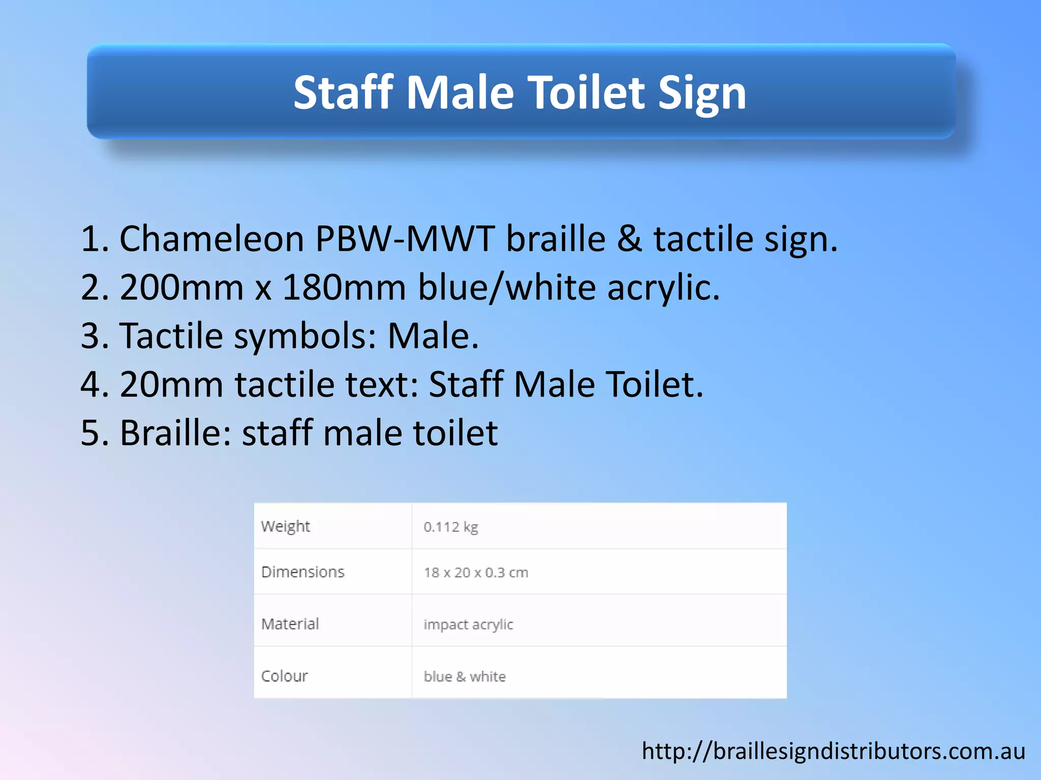 Staff Male Toilet Sign - Braille Sign Distributors | PPT