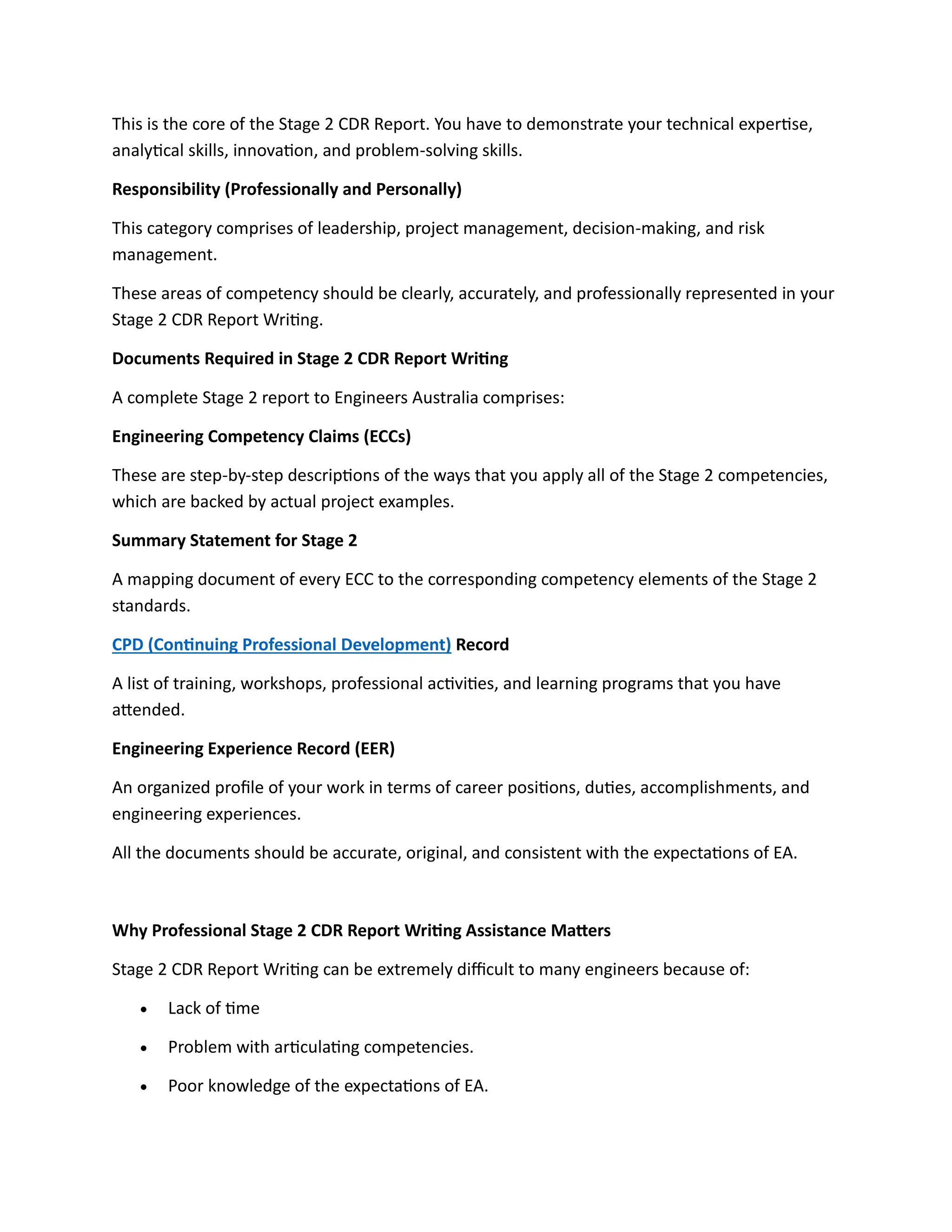 Stage 2 CDR Report Writing: EA Chartered Engineer Competency | PDF