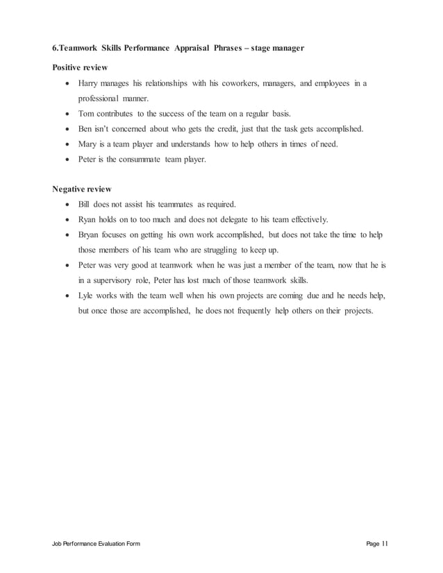 Stage manager performance appraisal | PDF