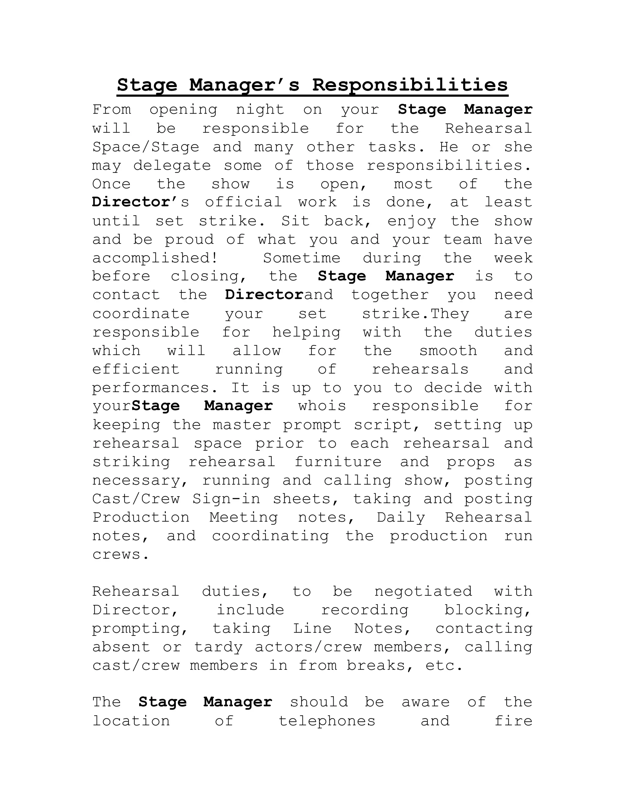 Stage manager’s responsibilities | DOCX