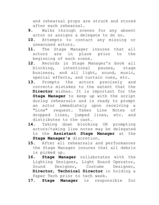 Stage manager’s responsibilities | PDF