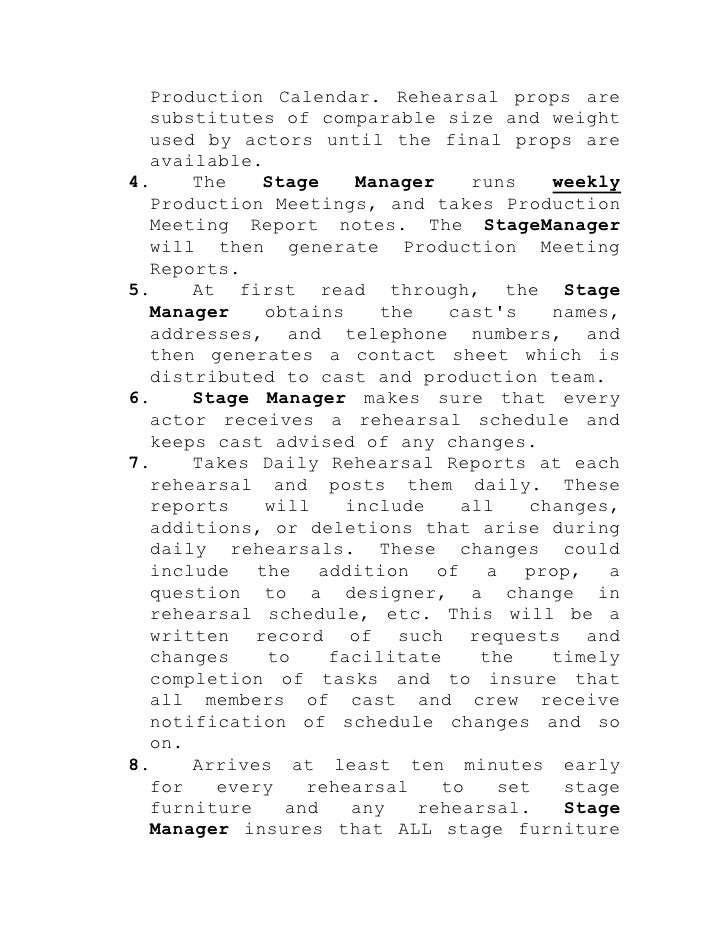 Stage manager’s responsibilities