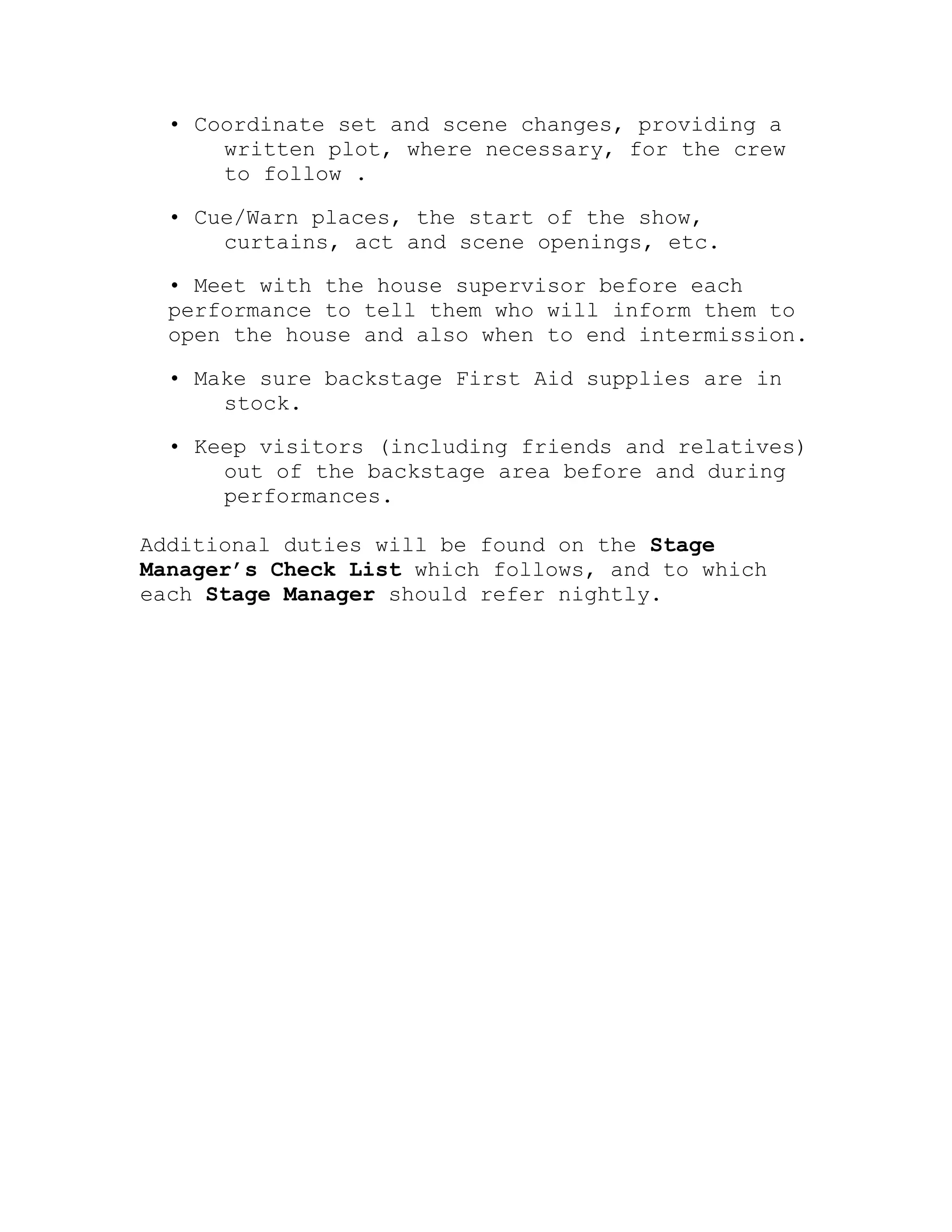 Stage manager’s responsibilities | DOCX