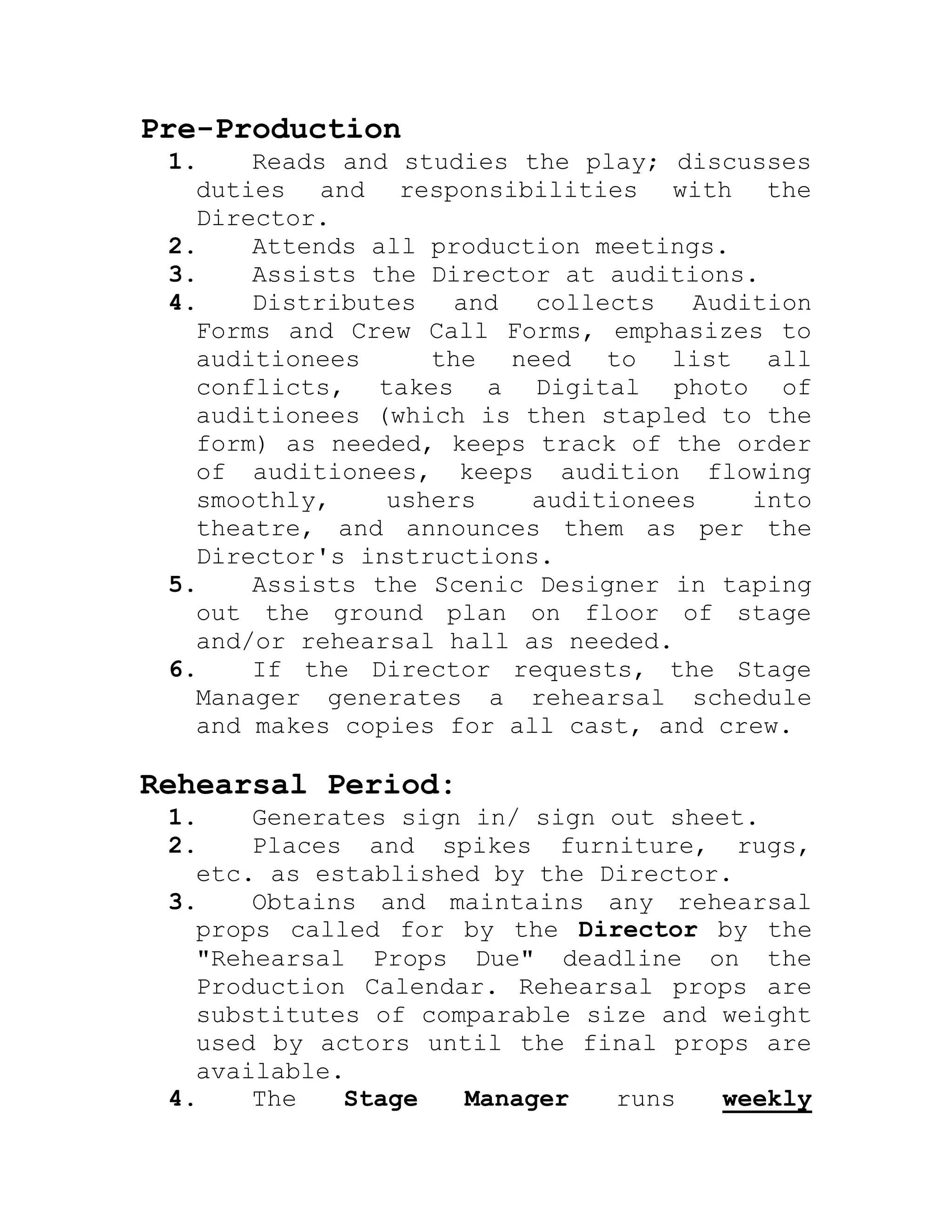 Stage manager’s responsibilities | DOCX