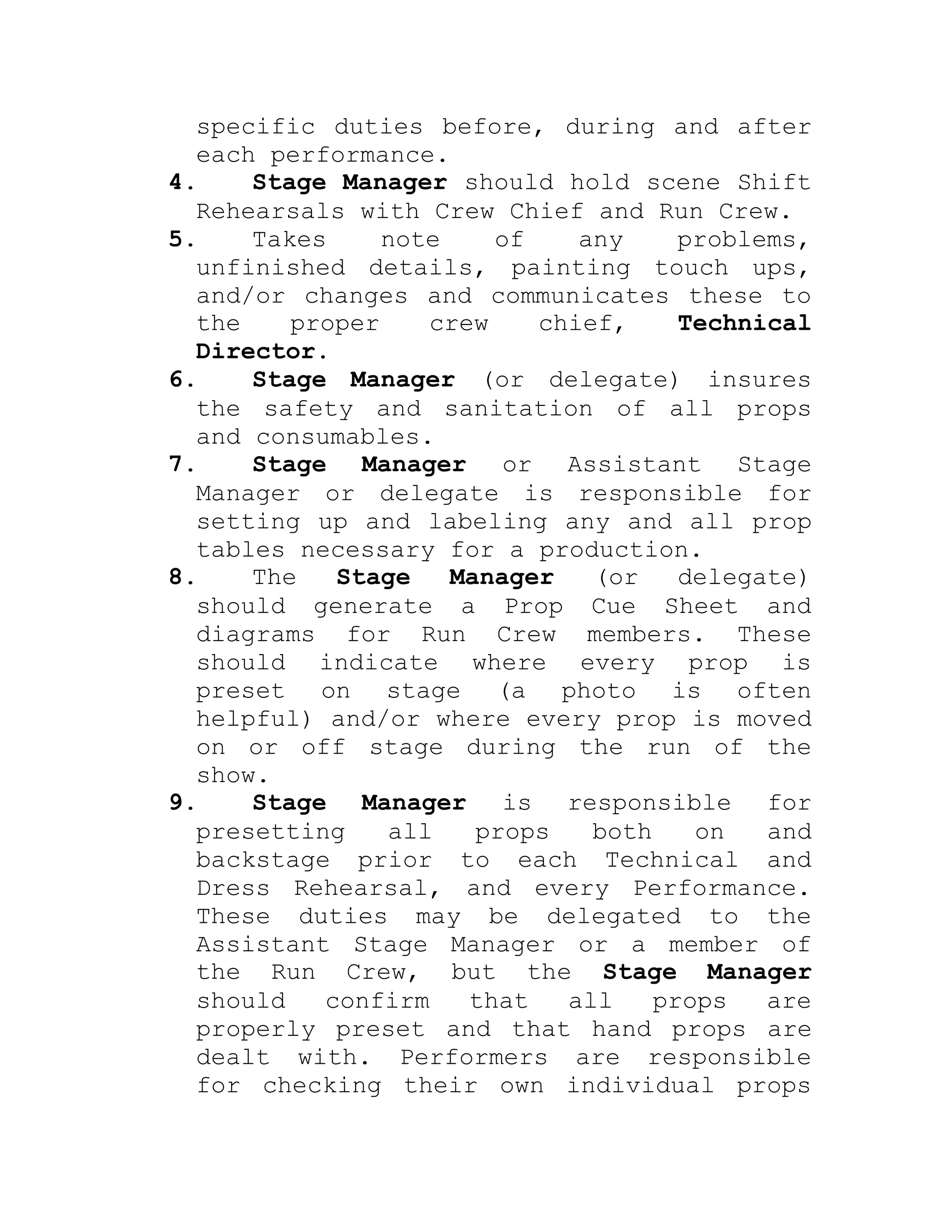 Stage manager’s responsibilities | DOCX