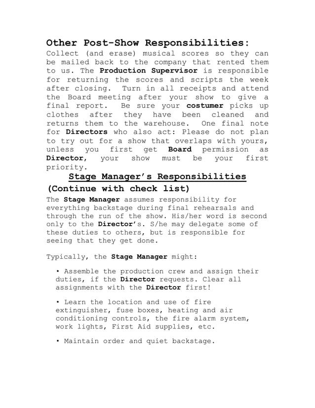 Stage manager’s responsibilities | PDF