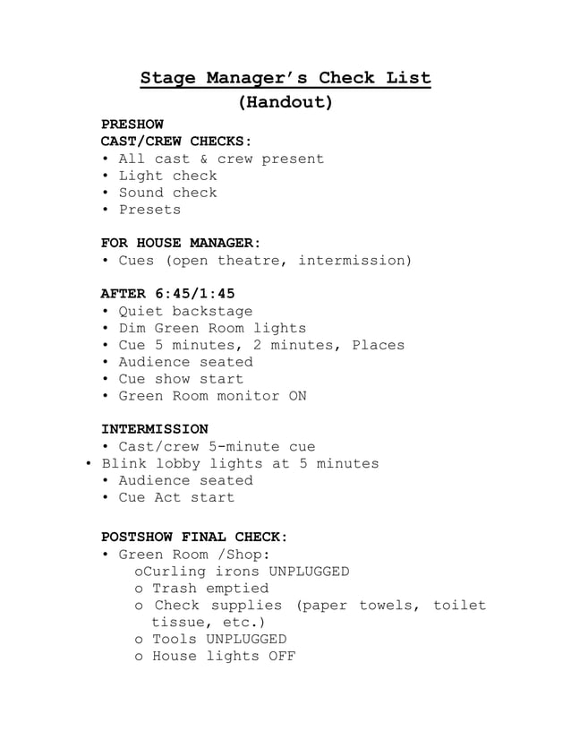 Stage manager’s responsibilities | PDF