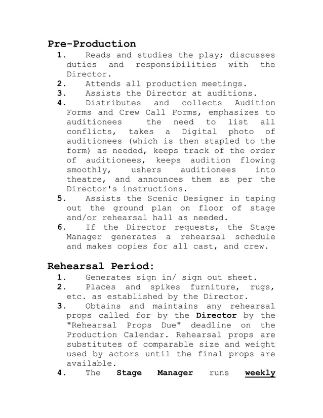 Stage manager’s responsibilities | PDF
