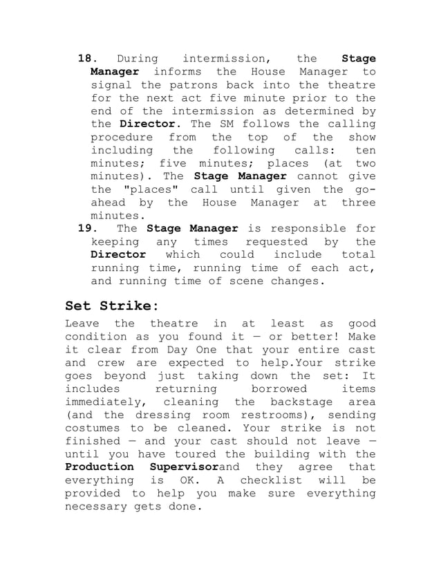Stage manager’s responsibilities | PDF