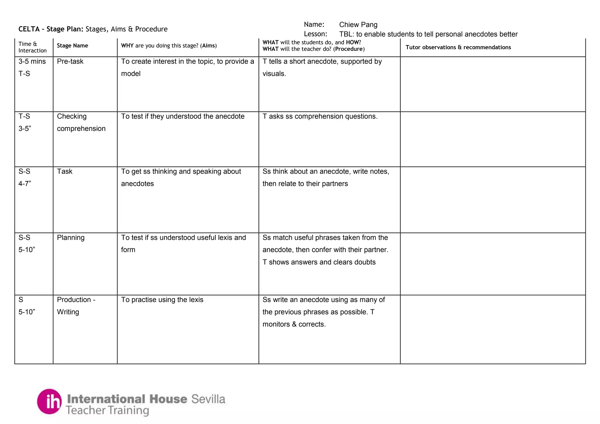 Example of a CELTA stage plan | DOC