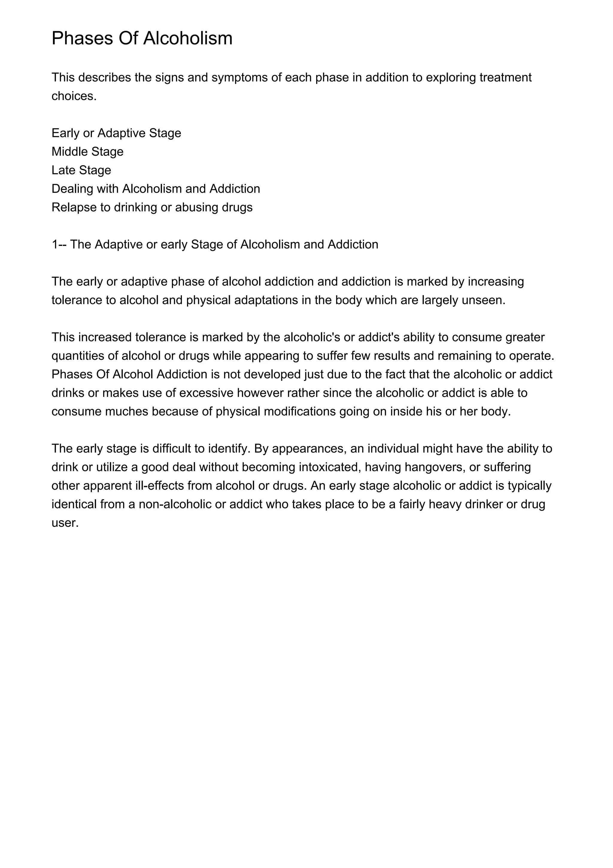 Phases Of Alcoholism | PDF