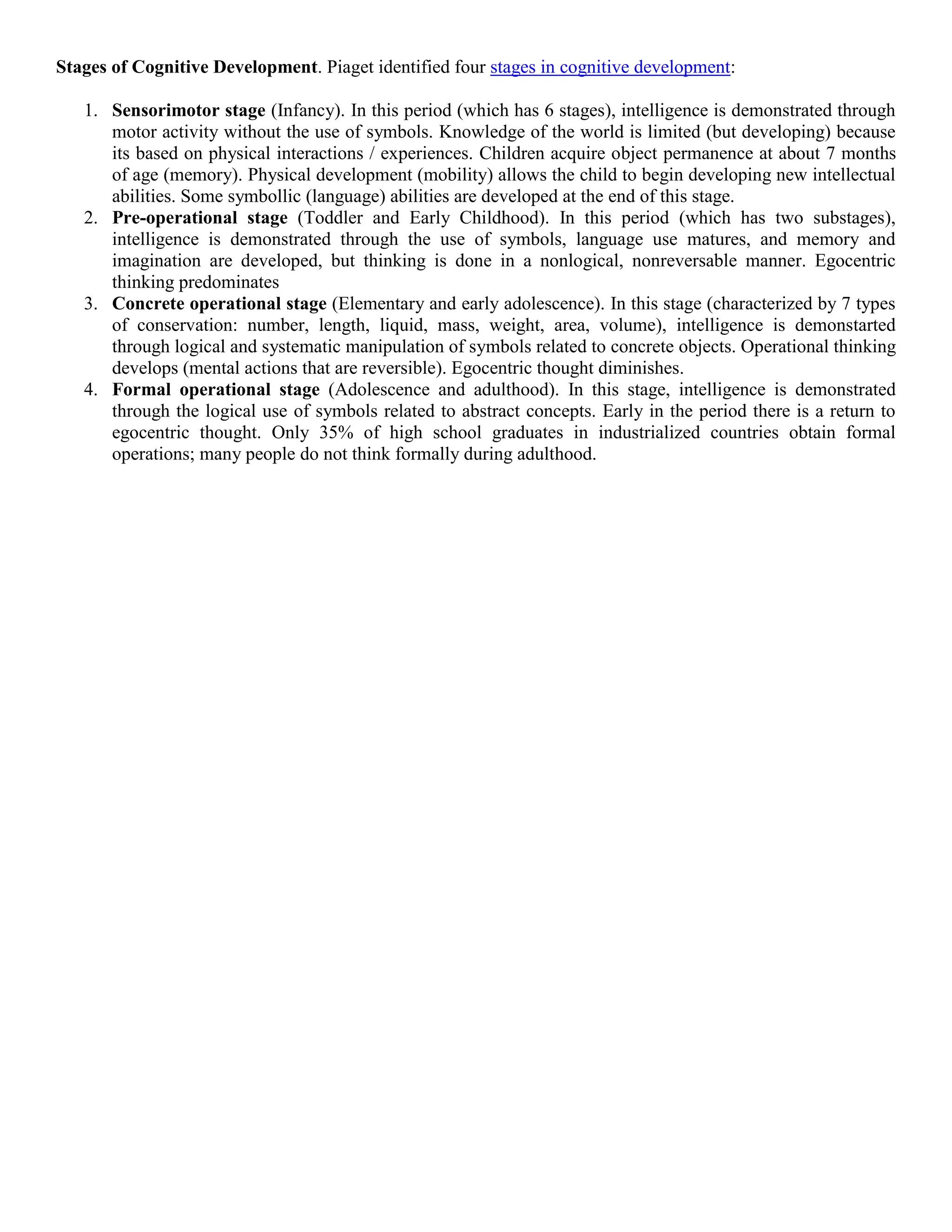 Stages of cognitive development | PDF