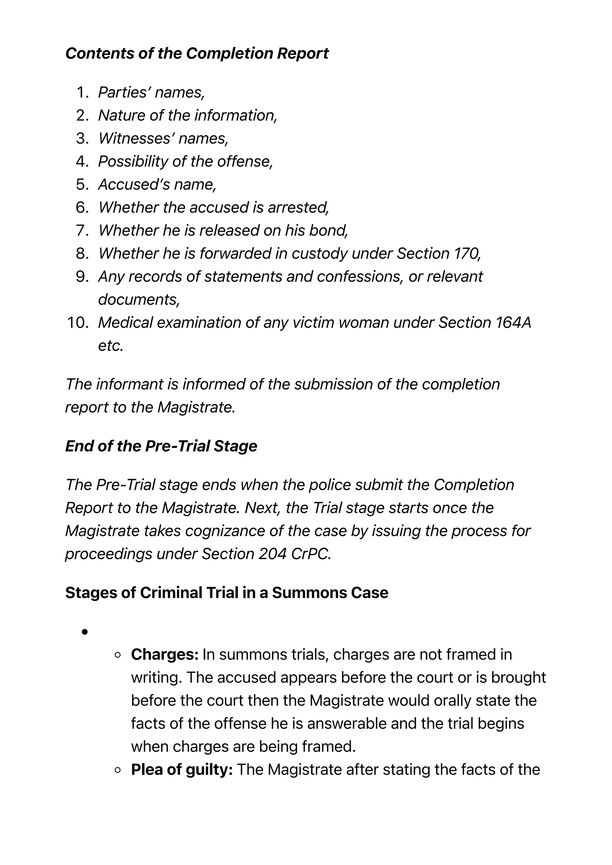 Various stages of a Criminal trial In India | PDF