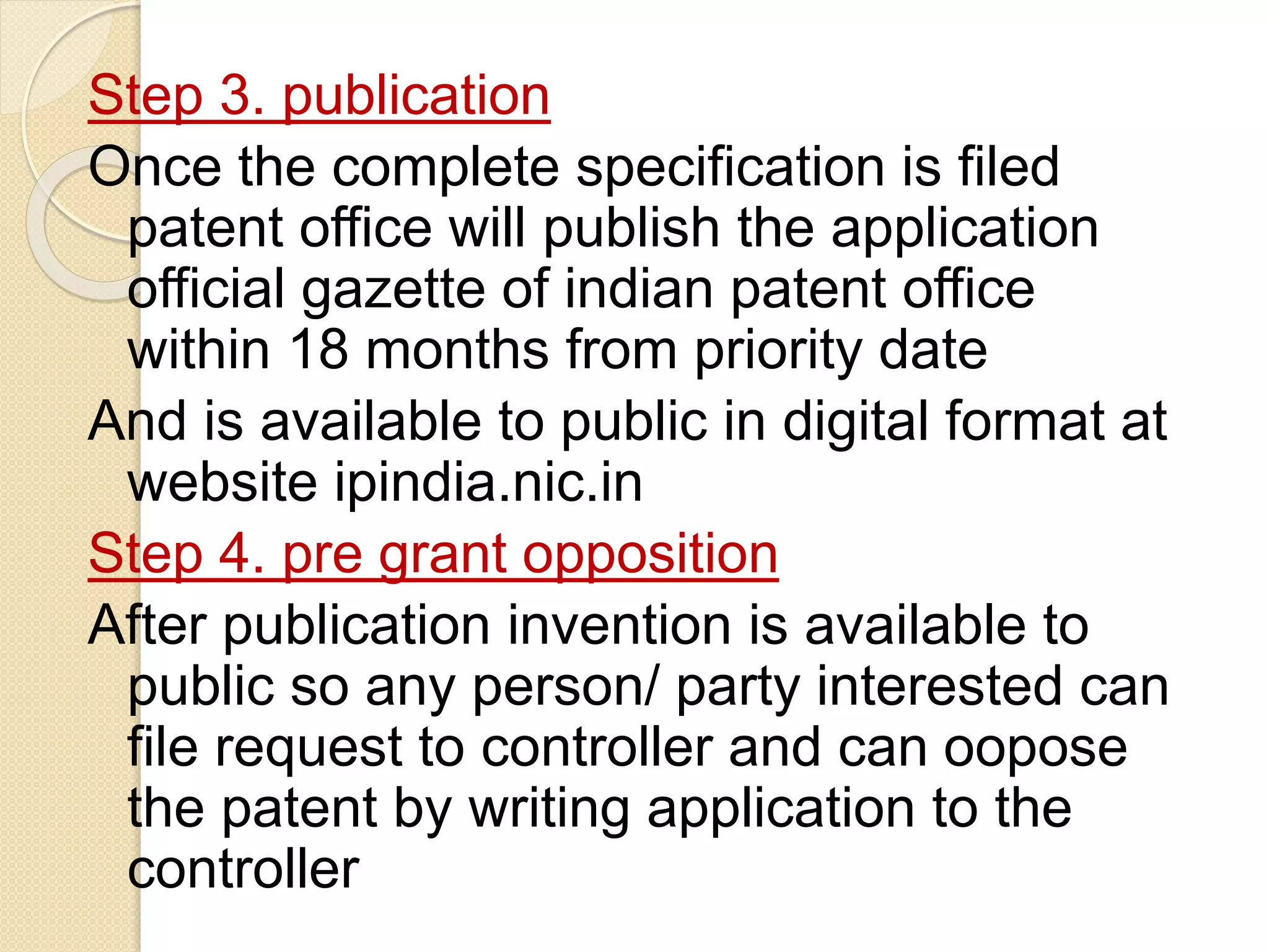 Stages of filling patent in india | PPTX