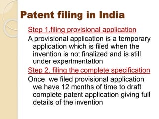 Stages of filling patent in india | PPTX