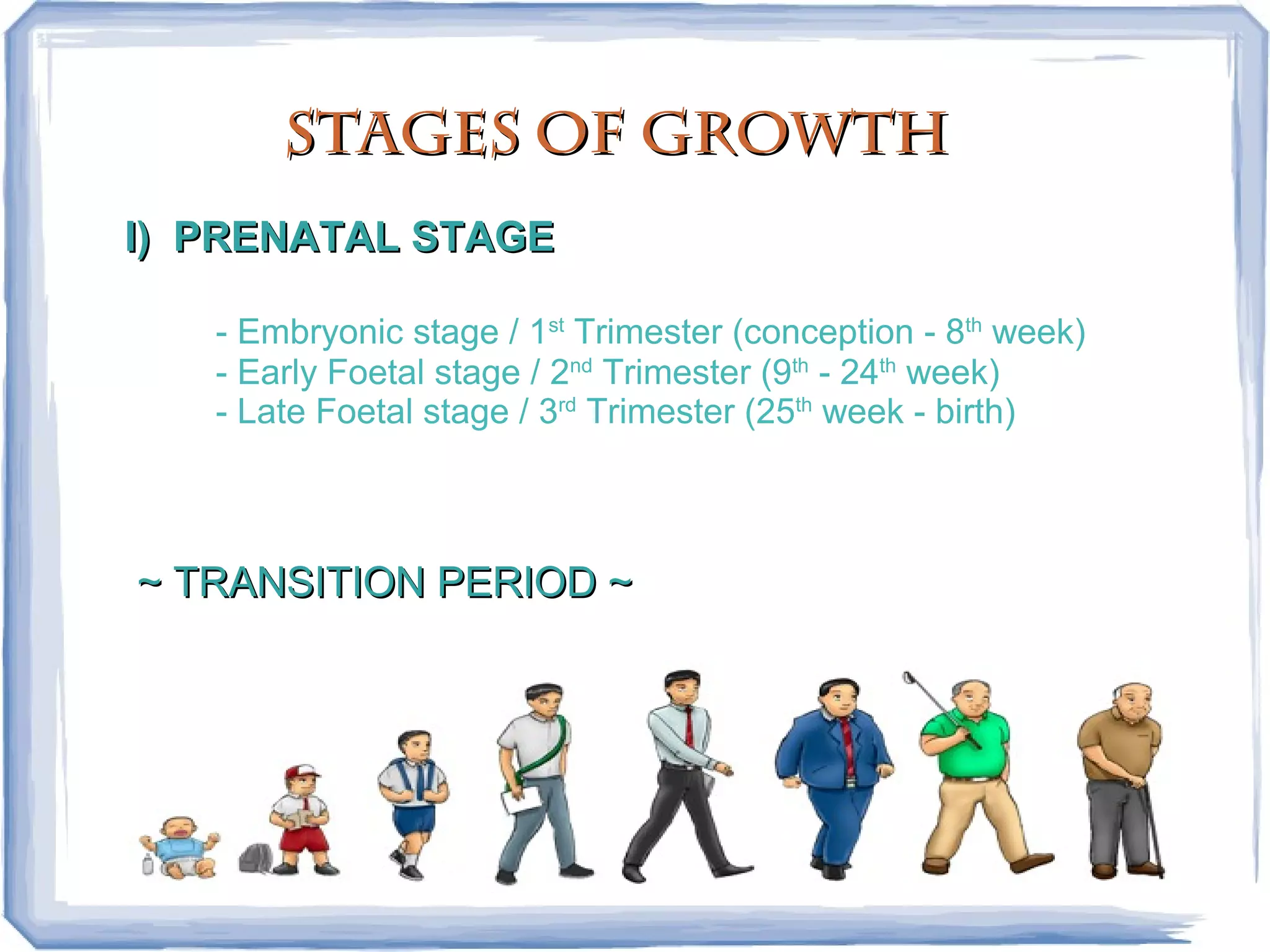 Stages of Human Growth (Pre-natal development - Senescence) | PPT